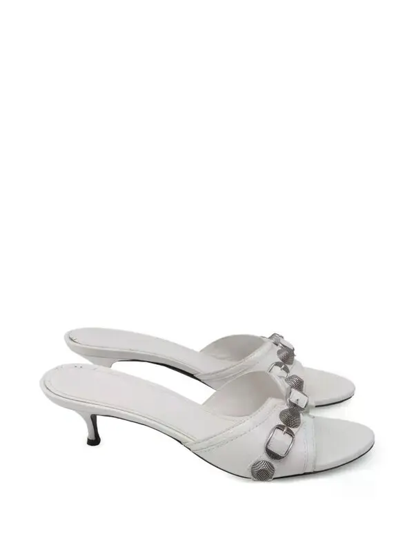 Balenciaga Lambskin Studded Kitten Heel Mules - White