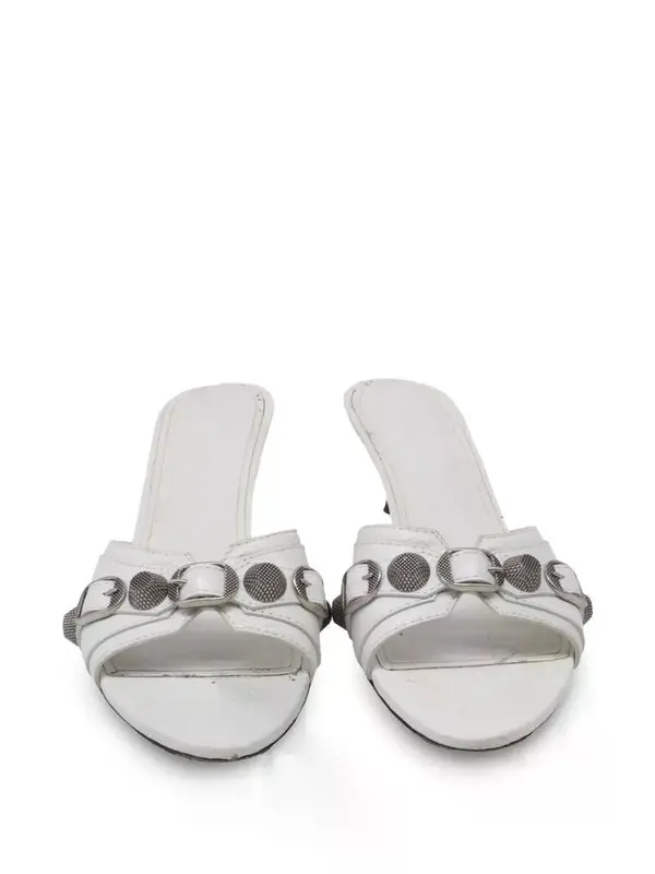 Balenciaga Lambskin Studded Kitten Heel Mules