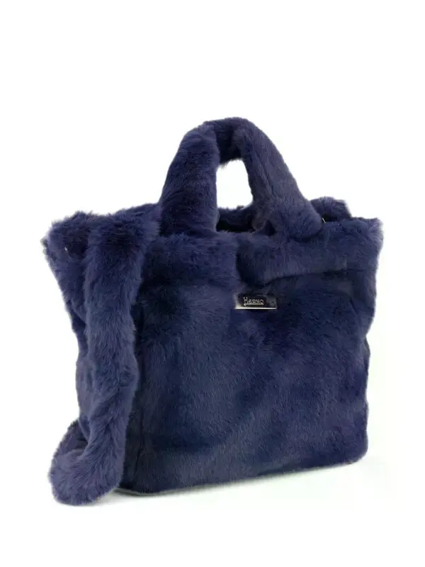 Herno Faux-fur Tote Bag With Logo Plaque - Blue