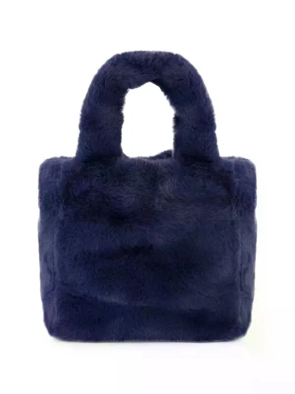 Herno Faux-fur Tote Bag With Logo Plaque - Blue