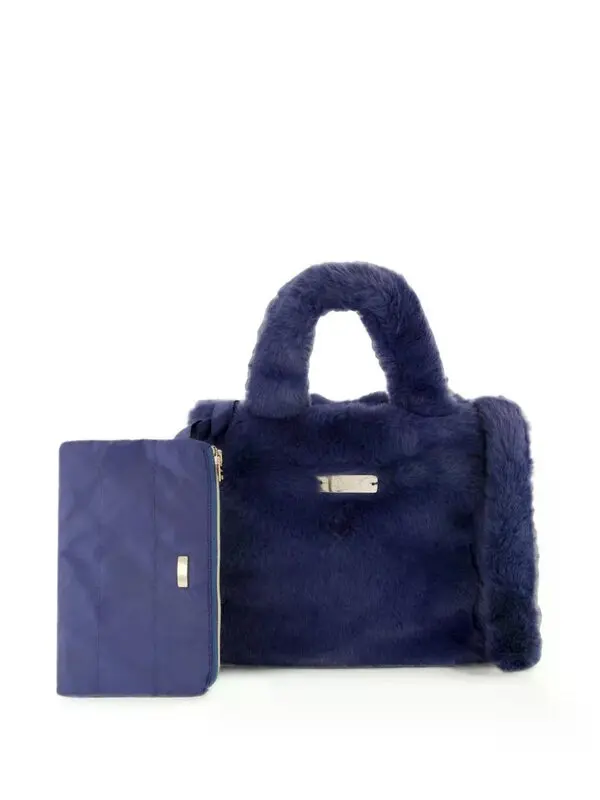 Herno Faux-fur Tote Bag With Logo Plaque - Blue