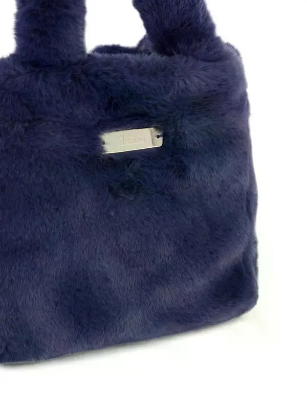 Herno Faux-fur Tote Bag With Logo Plaque - Blue