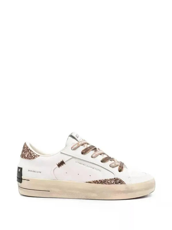 CRIME LONDON Sk8 Deluxe Glitter-detail Leather Sneakers - White