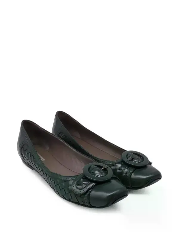 Bottega Veneta Intrecciato Buckled Ballet Flats - Green