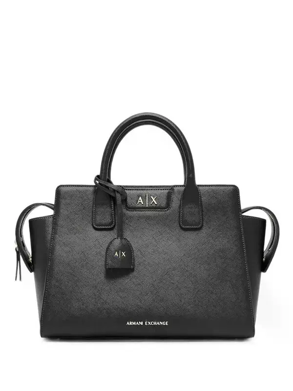 Armani Exchange Saffiano Effect Logo Plaque Tote Bag - Black