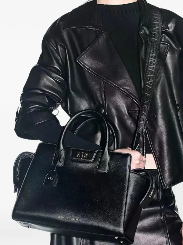 Armani Exchange Saffiano Effect Logo Plaque Tote Bag