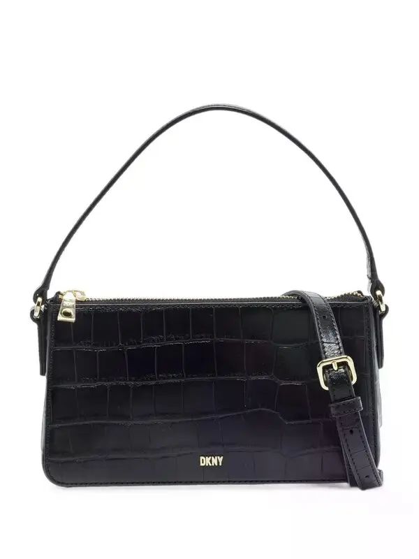 Dkny Croc-embossed Shoulder Bag - Black