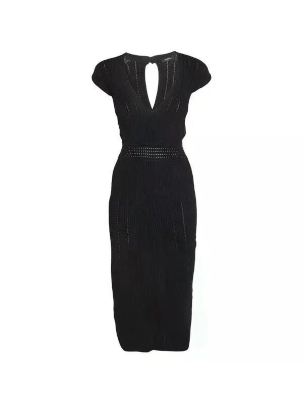 Balmain Openwork Rib-knit Midi Dress - Black