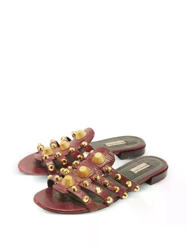 Balenciaga Studded Leather Slides - Red