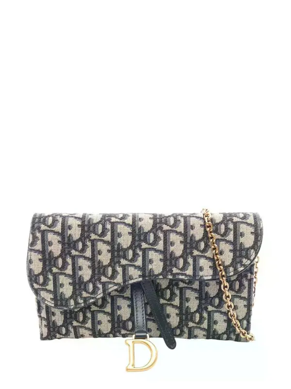 Dior 2010-2026 Oblique Canvas Saddle Pouch Wallet On Chain Crossbody Bag - Blue