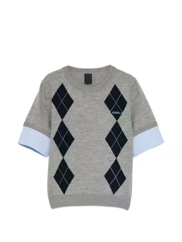 JUUN.J Argyle-intarsia Short-sleeve Top