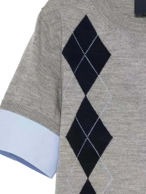 JUUN.J Argyle-intarsia Short-sleeve Top