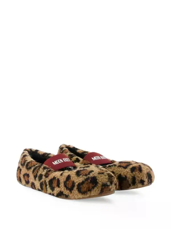 Moon Boot Leopard Print Shearling Ballerina Flats - Brown