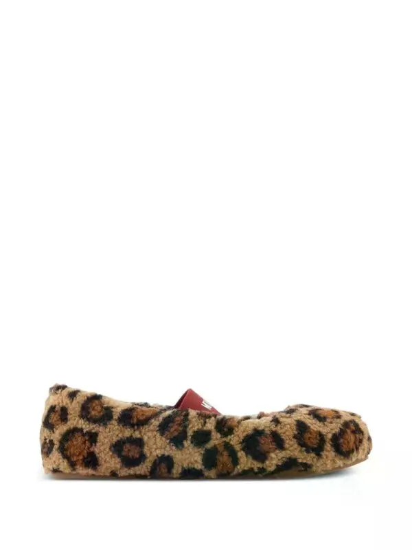 Moon Boot Leopard Print Shearling Ballerina Flats - Brown