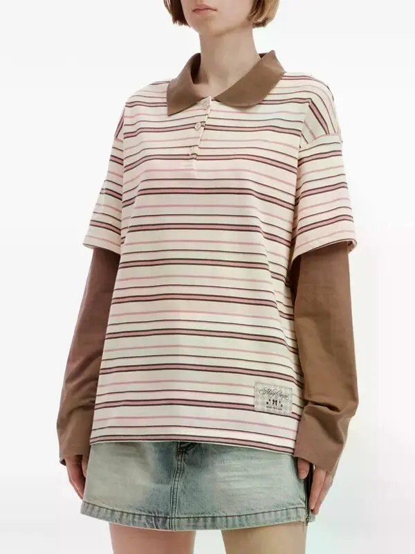 MINI CREAM Striped Layered-effect Polo Shirt