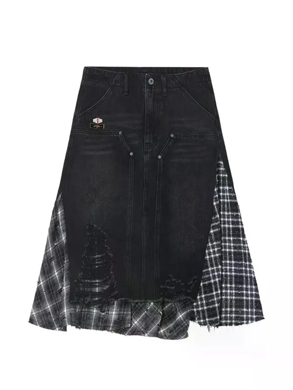 MUSIUM DIV. Distressed Patchwork Midi Skirt - Black