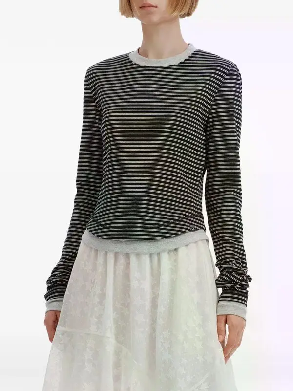 MINI CREAM Striped Layered-effect T-shirt