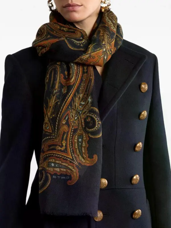 Etro Wool, Cashmere And Silk Scarf With Paisley Motif