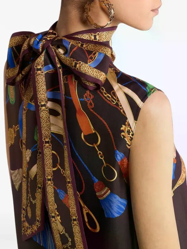 Etro Long Silk Dress With See-through Skirt And Placed Print