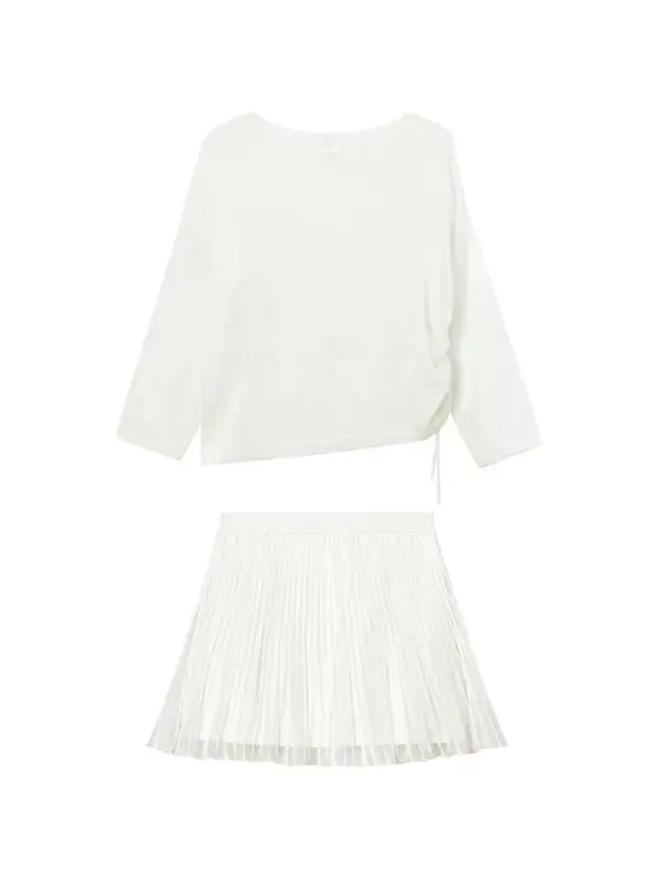 B+AB Fine-knit Boat Neck Long Sleeve Top With Pleated Skirt Set