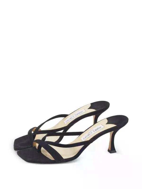 JIMMY CHOO Suede Square-toe Thong Strap Heeled Sandals - Black