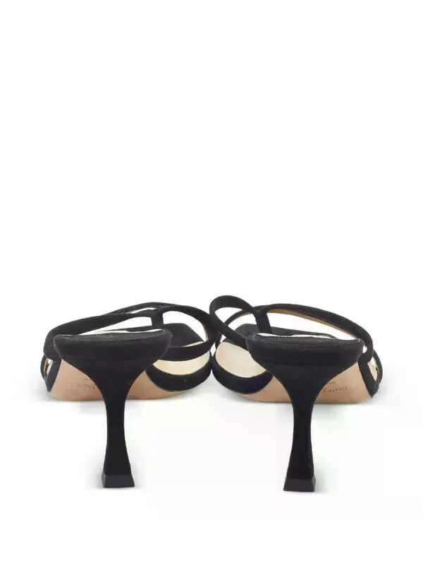 JIMMY CHOO Suede Square-toe Thong Strap Heeled Sandals - Black
