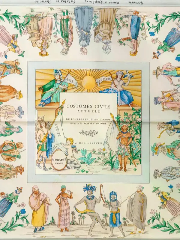 Hermès 20th Century Costumes Civils Actuels Silk Scarf 90 Scarves - White