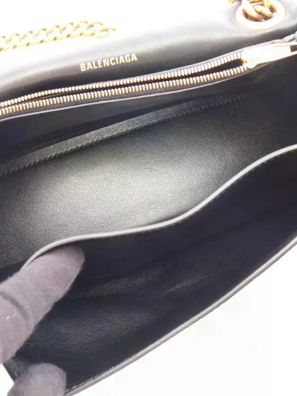 Balenciaga Small Calfskin Crush Chain Shoulder Bag - Black