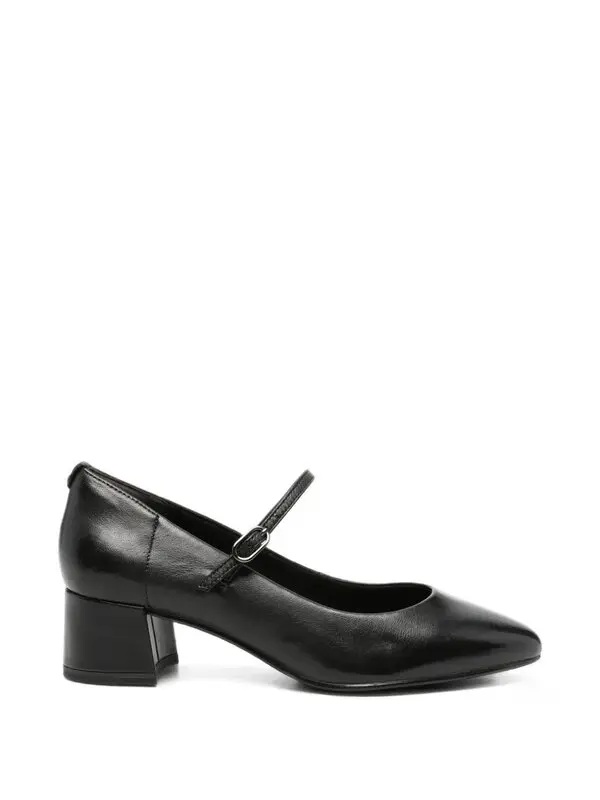 TAMARIS Buckle-fastening Leather Heeled Pumps - Black