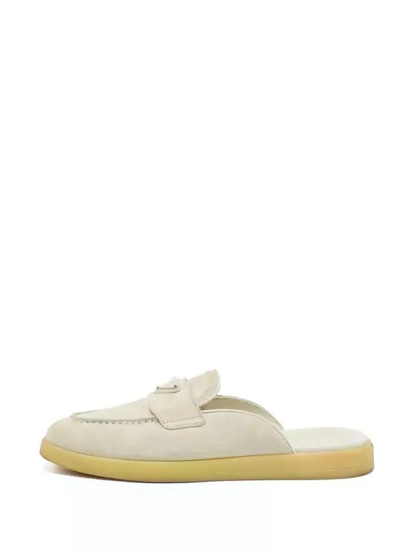 Prada Triangle Logo Flat Mules - Neutrals