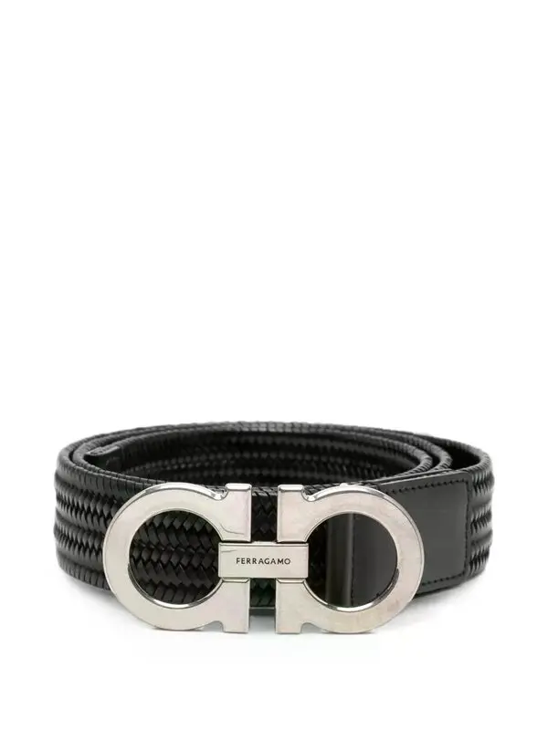 FERRAGAMO Gancini Woven Belt - Black