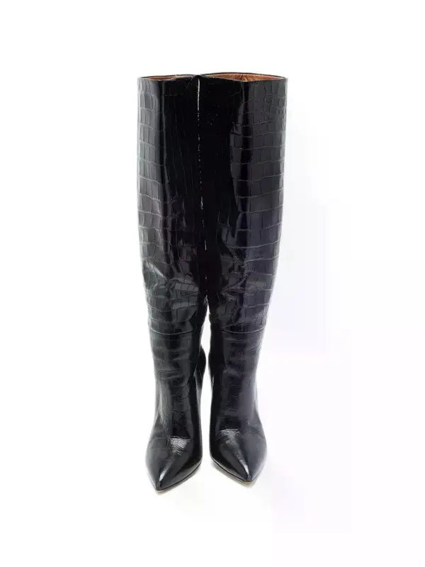 Paris Texas Croc-embossed Knee-high Boots - Black