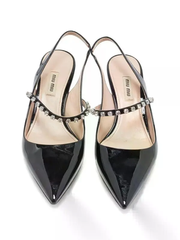 Miu Miu Crystal-embellished Pointed Toe Slingback Pumps - Black
