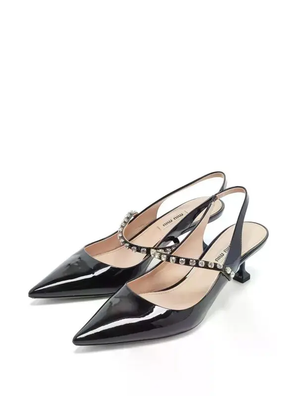 Miu Miu Crystal-embellished Pointed Toe Slingback Pumps - Black