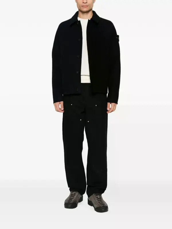 Stone Island Logo Patch Felted Wool Button-up Jacket