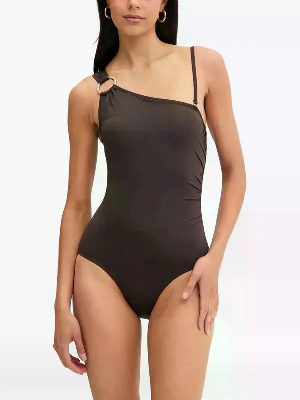 Michael Kors One-shoulder Ring Detail Swimsuit - Brown