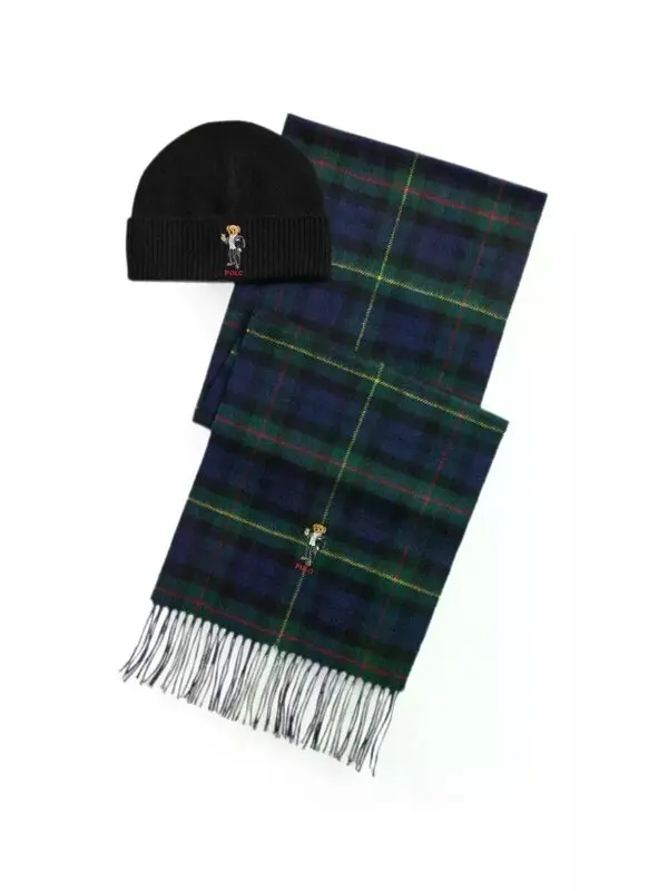 Polo Ralph Lauren Polo Bear Tartan Print Scarf And Beanie Set - Blue