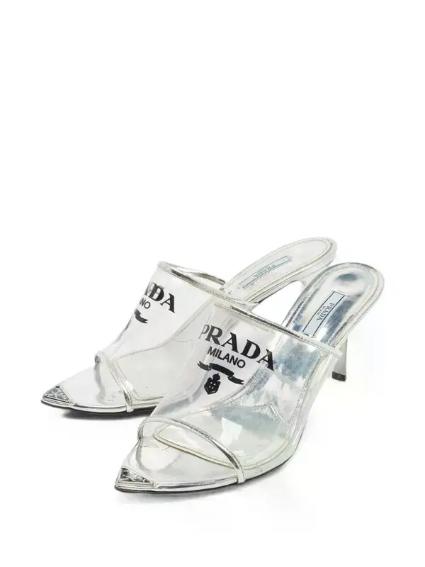 Prada Tone Metallic Triangle Logo Slide Sandals