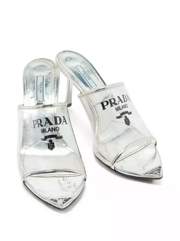 Prada Tone Metallic Triangle Logo Slide Sandals