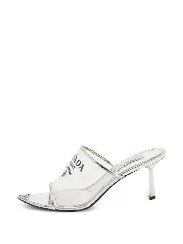 Prada Tone Metallic Triangle Logo Slide Sandals