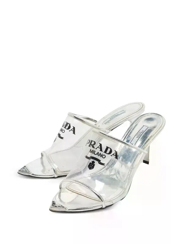 Prada Tone Metallic Triangle Logo Slide Sandals