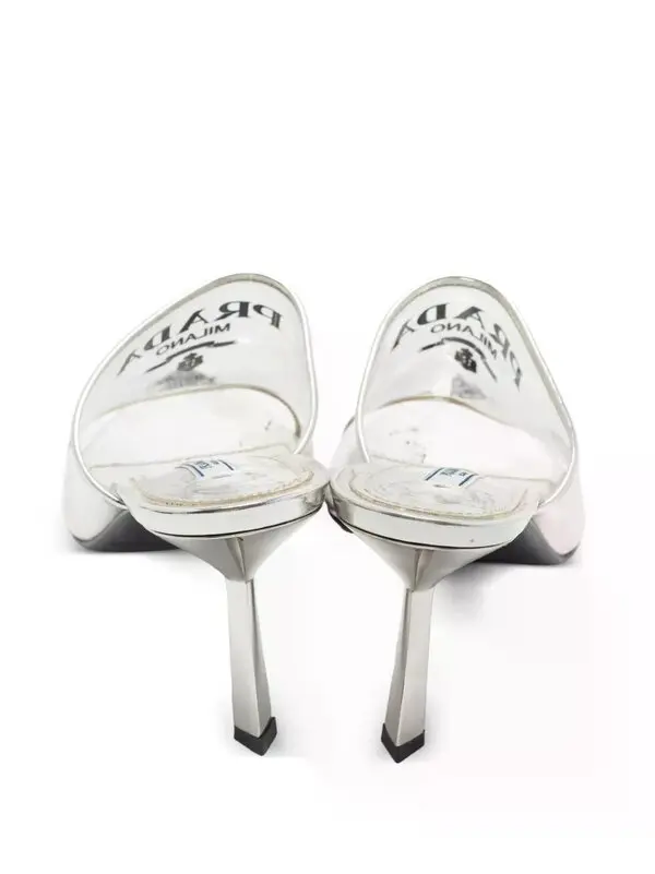 Prada Tone Metallic Triangle Logo Slide Sandals