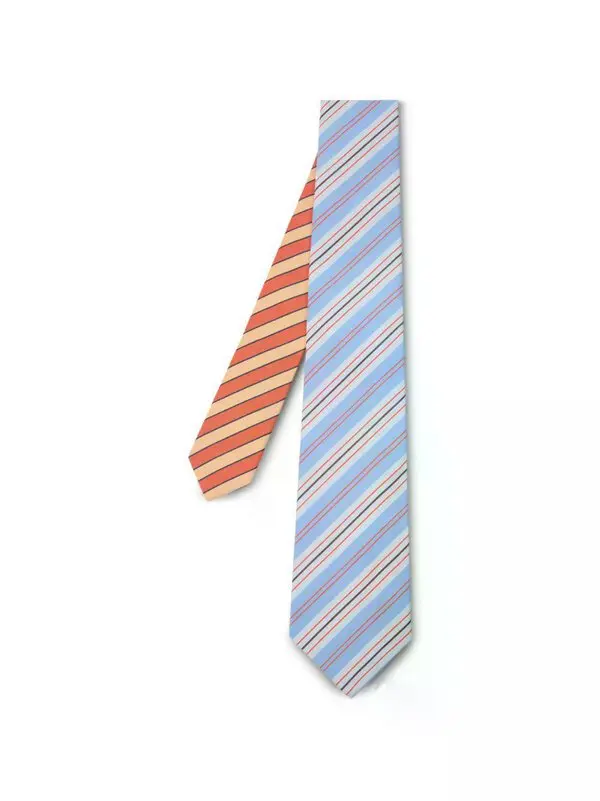 Paul Smith And Orange Stripe Cotton Tie - Blue