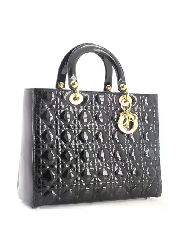 Dior Lady Cannage Quilt Patent Large Satchel - Black