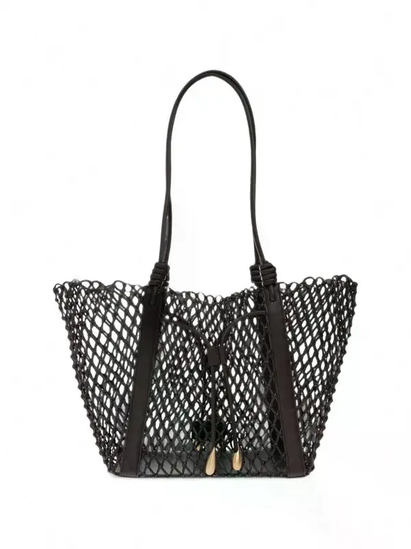 Cult Gaia Shuna Woven Leather Tote Bag With Golden Droplet Hardware - Black