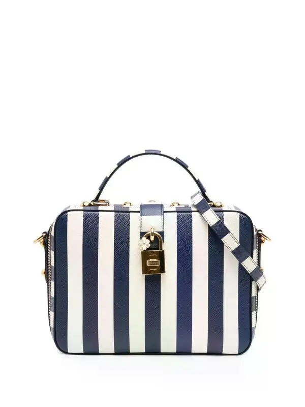 Dolce & Gabbana Leather Striped Box Top Handle Bag Satchel - Blue