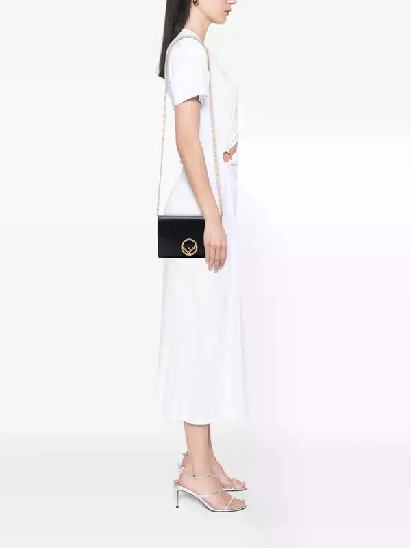 Fendi 2010-2026 Leather F Is Envelope Wallet On Chain Crossbody Bag - Black