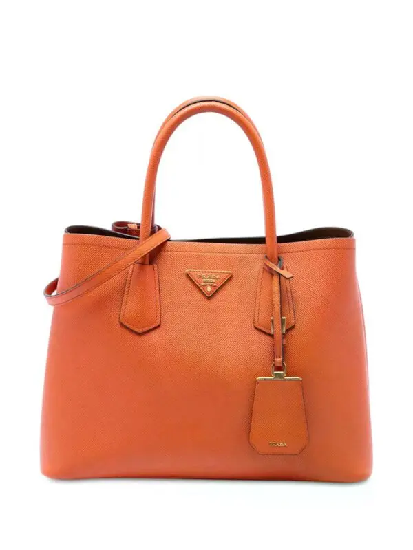 Prada 2013-2026 Medium Saffiano Cuir Double Handle Satchel - Orange