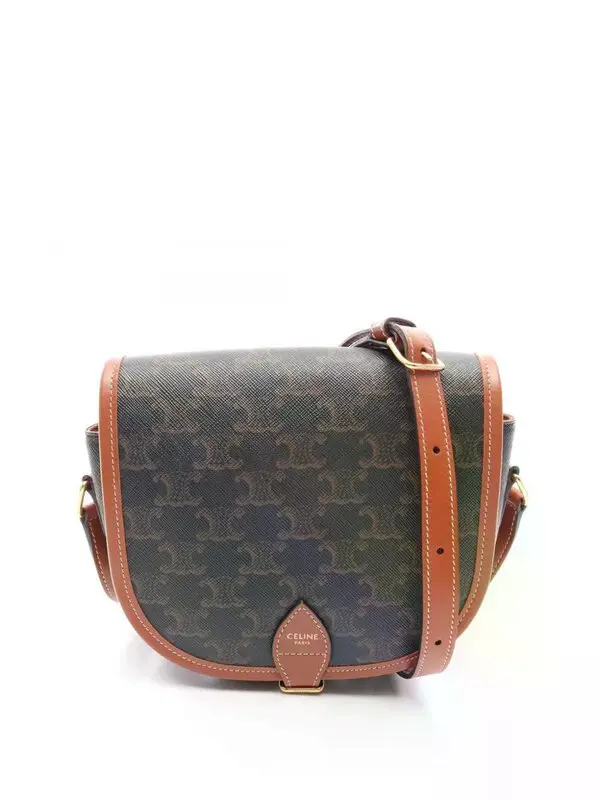 Celine Medium Triomphe Coated Canvas Folco Crossbody Bag - Brown