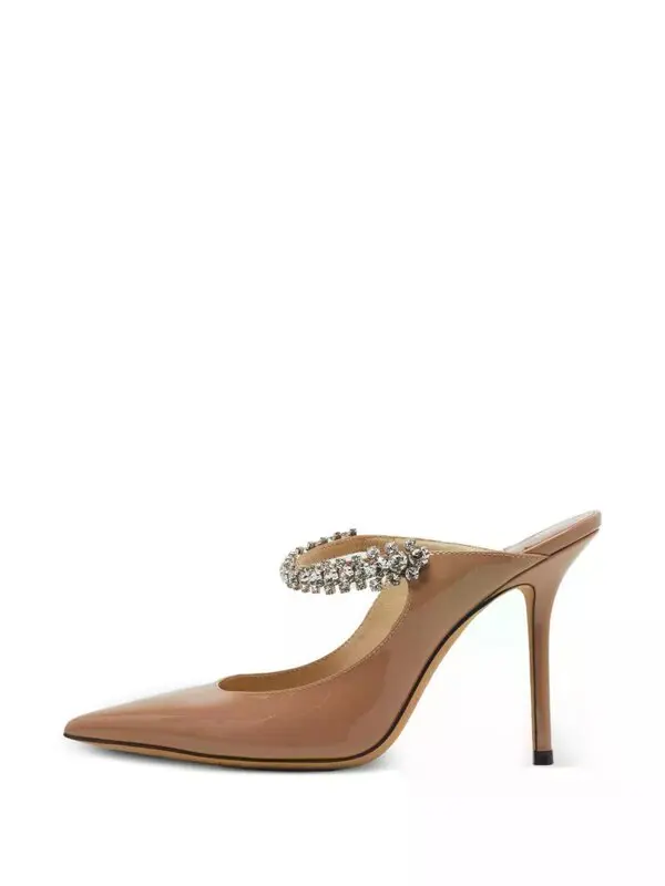 JIMMY CHOO Bing Crystal-embellished Patent Leather Mules - Neutrals